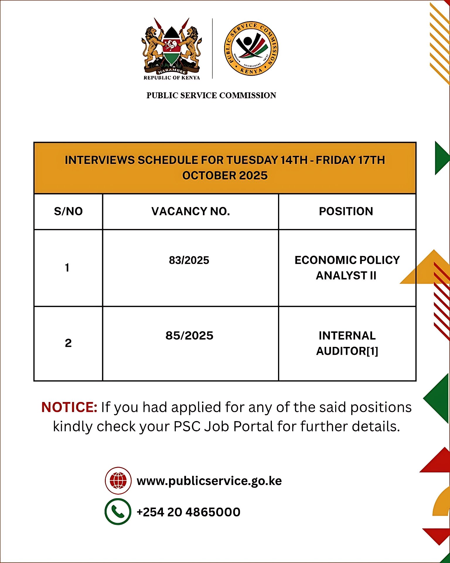 PSC Shortlisted Candidates - October 2025 - Opportunities for Young Kenyans