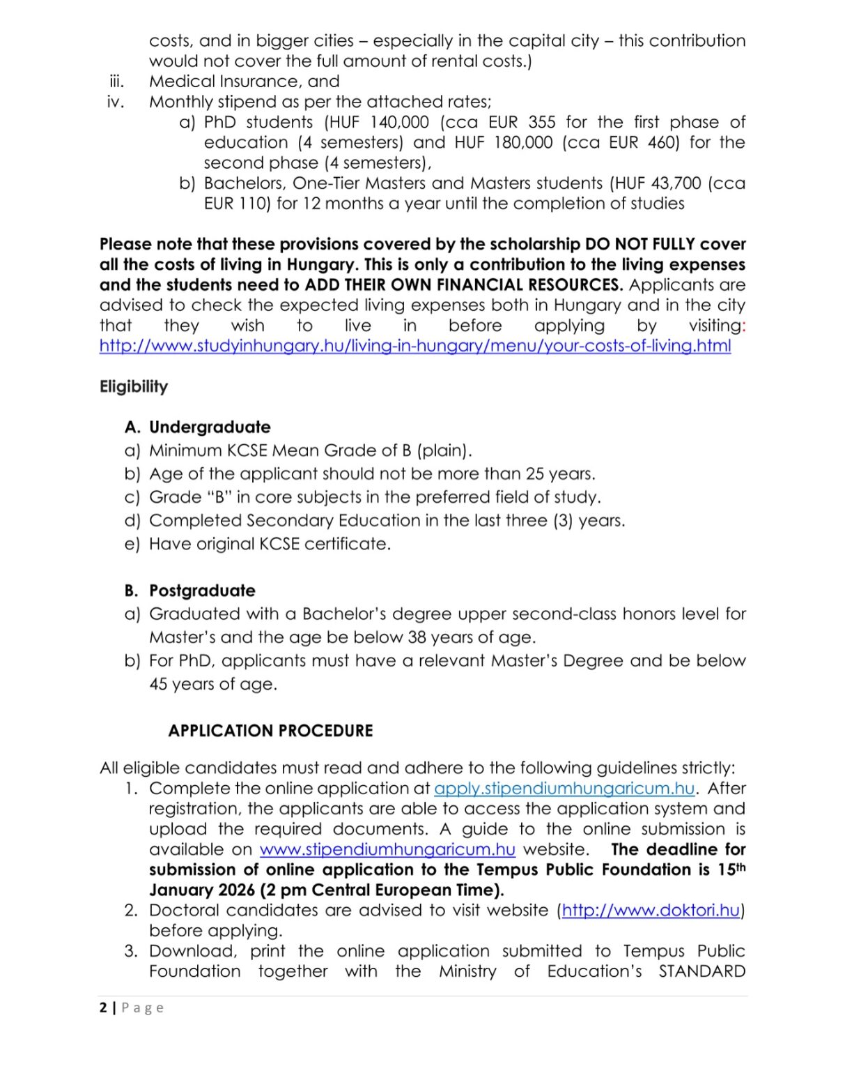 Stipendium Hungaricum Scholarships : 2026/2027 Academic Year ...