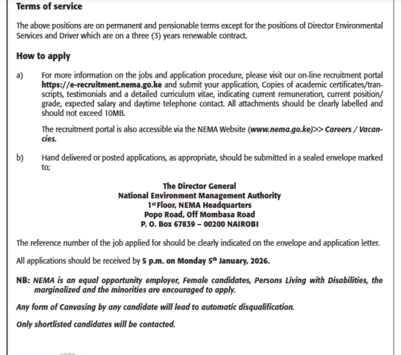 19 Vacancies Open At NEMA - Opportunities for Young Kenyans
